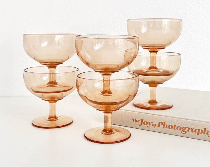 6 Depression Glass Fostoria? Peach Orange Colored Glass Champagne Coupe ...