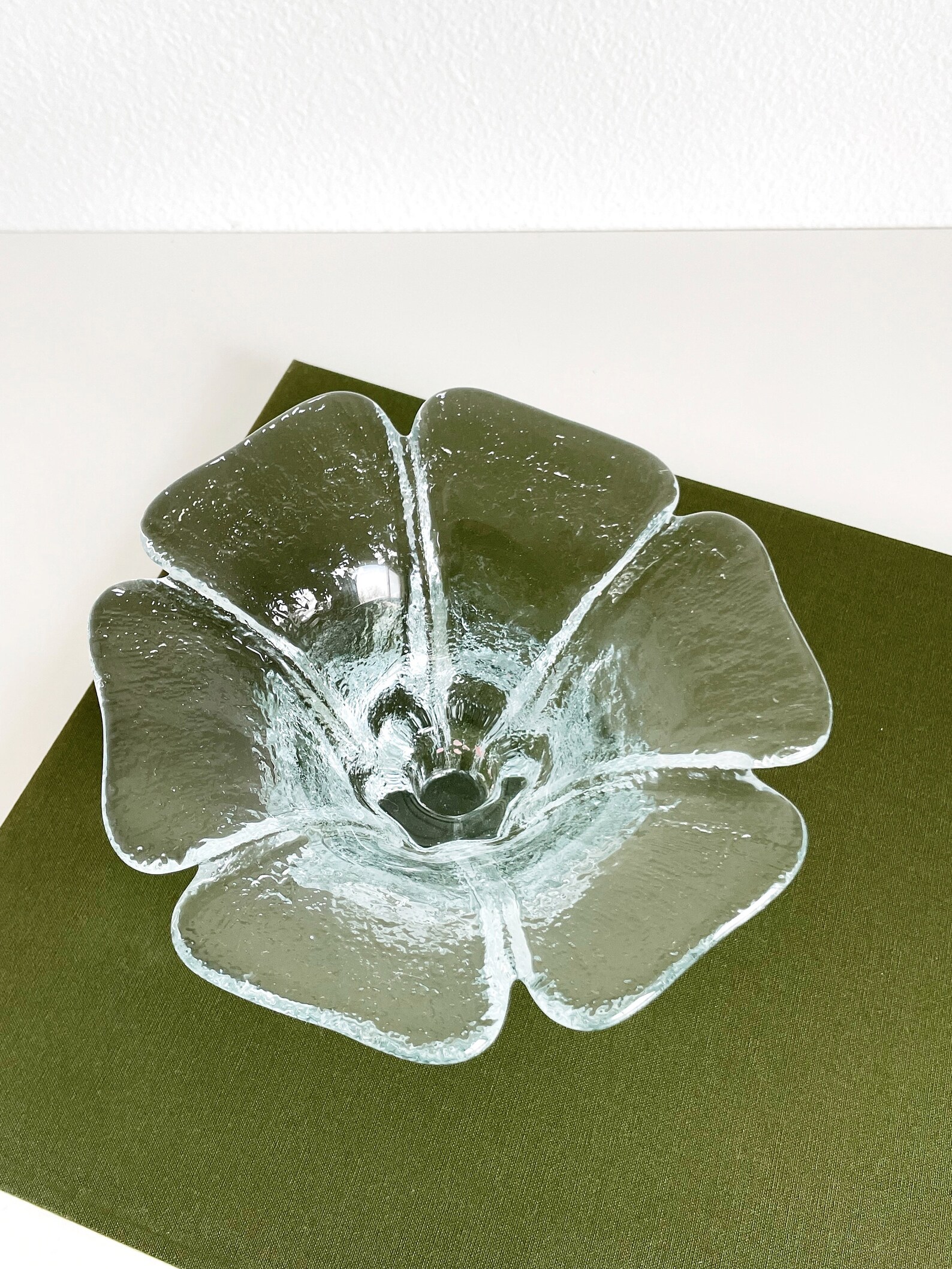 Vintage Blenko Textured Glass Flower Petal Taper Candle Holder, Art ...