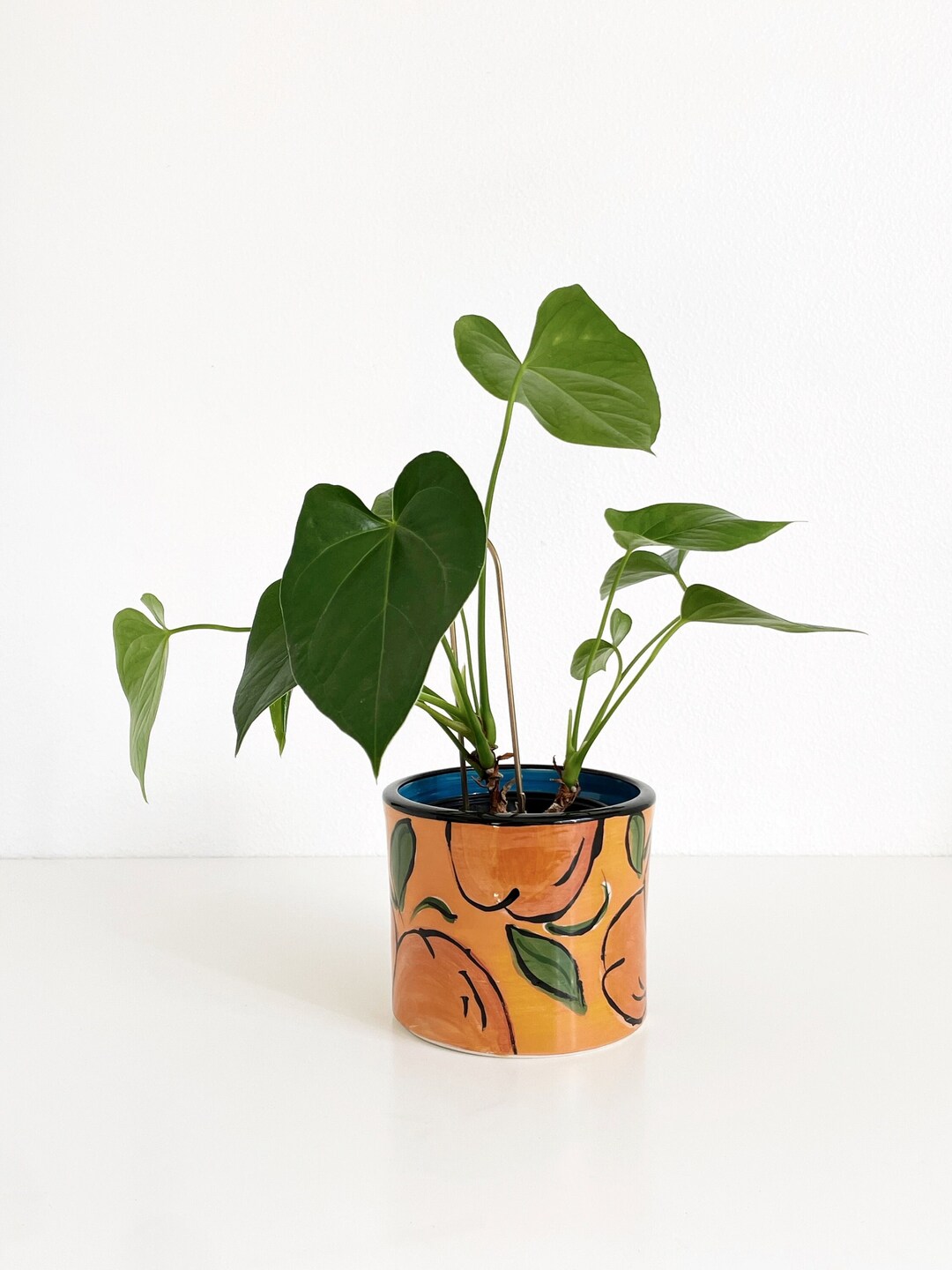 Vintage Kate Purcell Hand Painted Peaches Orange & Ceramic Planter Pot ...