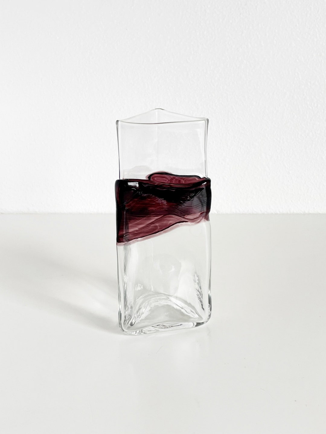 William Salas Triangular Handblown Glass Vintage Vase With Purple ...