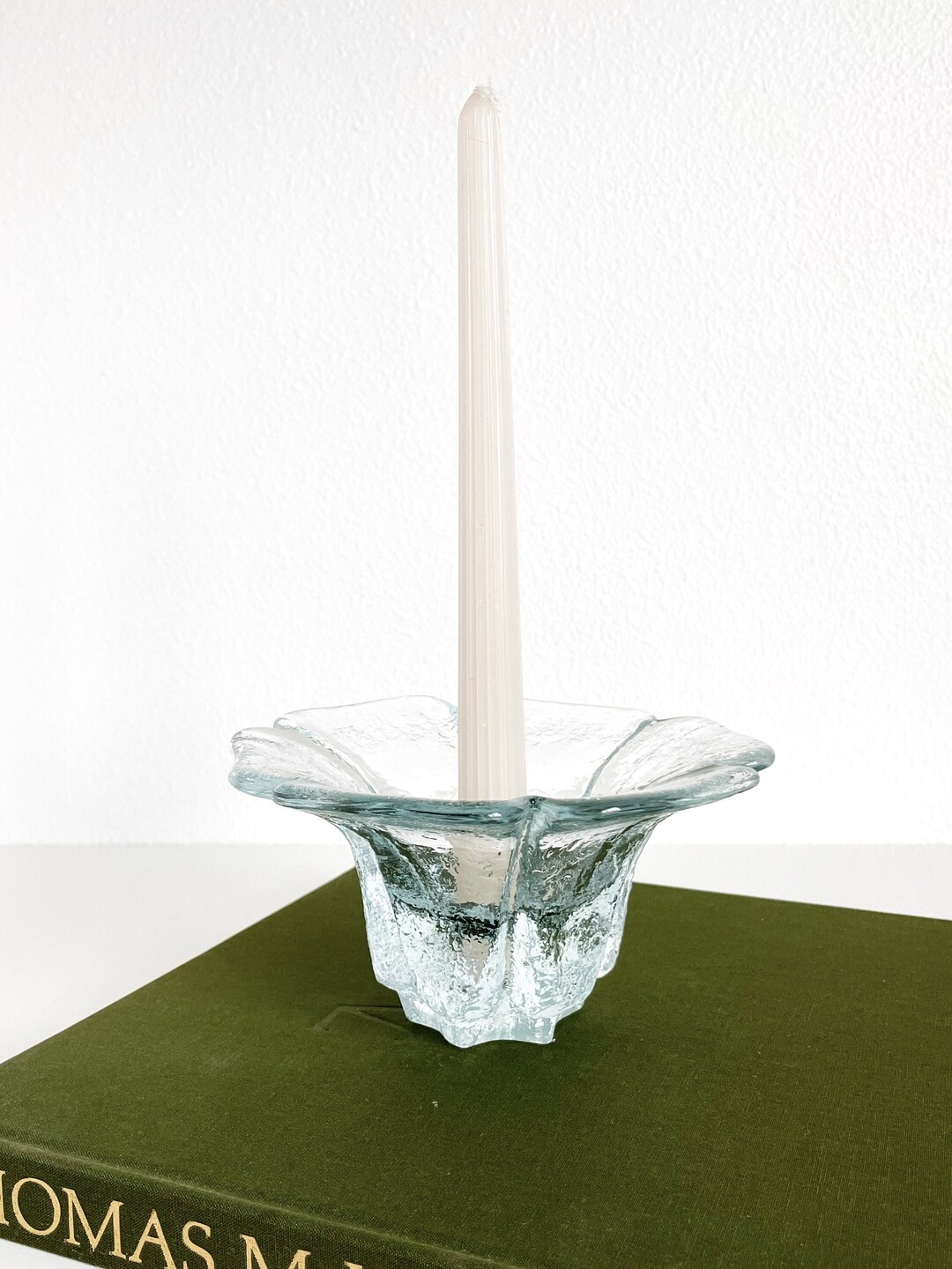 Vintage Blenko Textured Glass Flower Petal Taper Candle Holder, Art ...