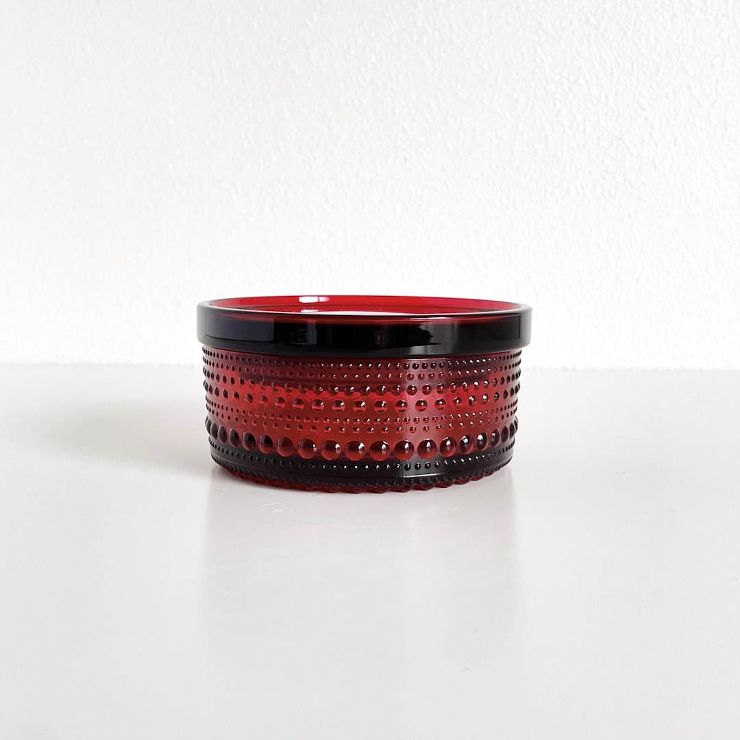 Iittala Kastehelmi Cranberry Glass Dewdrop Lidded Jar by Oiva Toikka ...