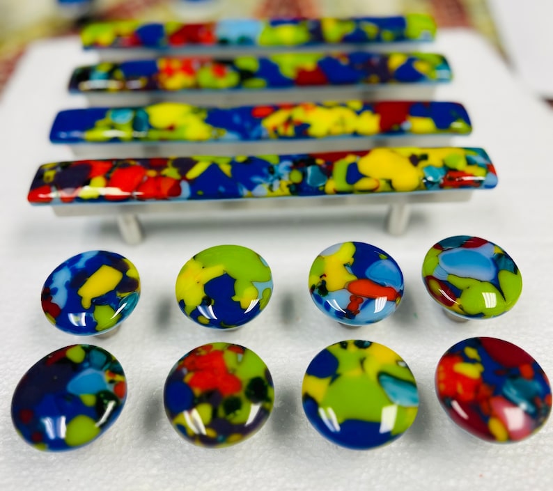 Colorful Cast Fused Glass Cabinet Pulls and Knobs - Etsy