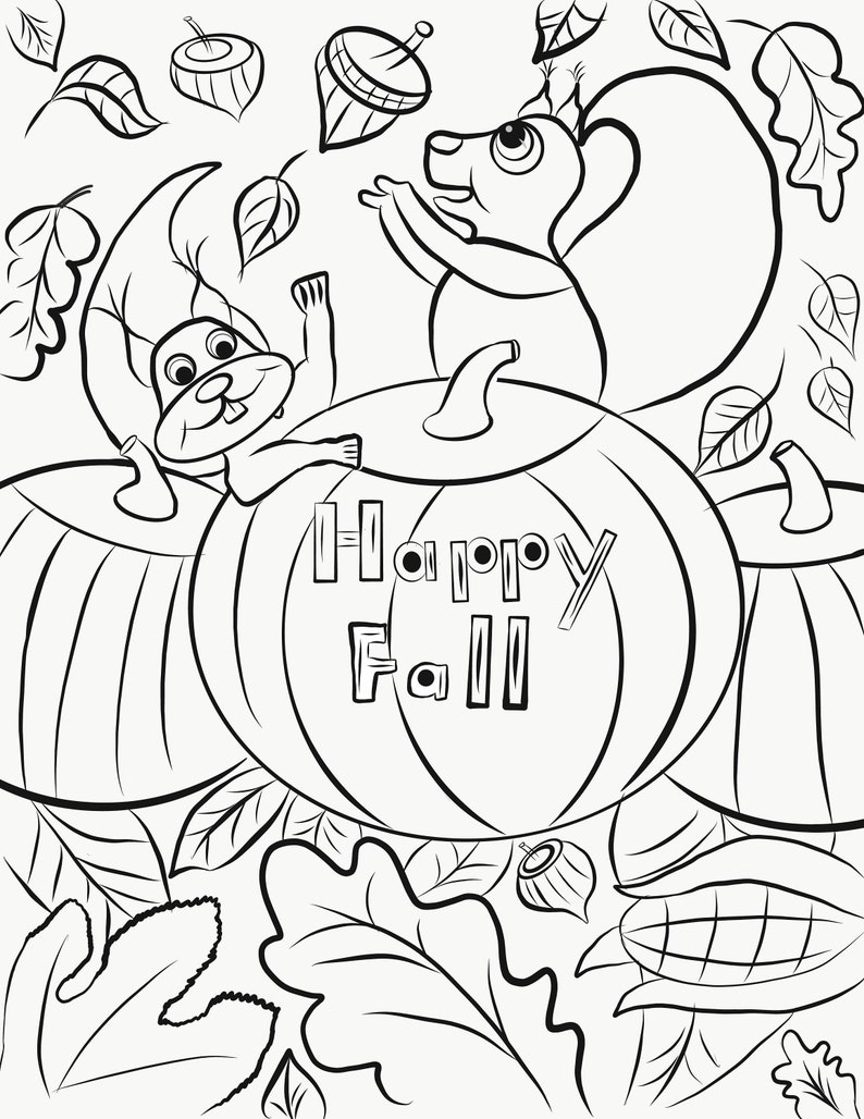 Happy Fall Coloring Page Printable Artwork PDF Any Age | Etsy