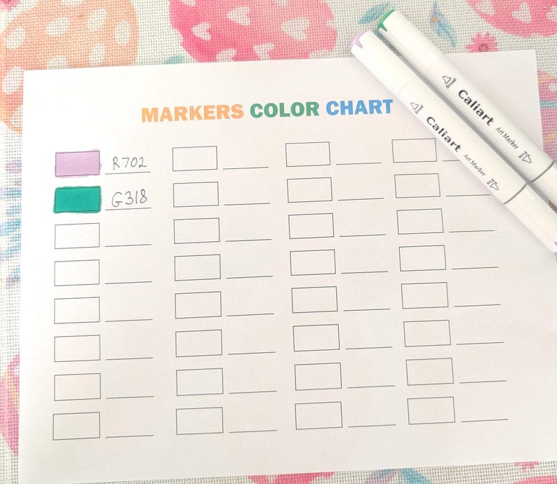 Printable Markers Color Chart | Adult Coloring| PDF File| 11X8.5 Paper ...