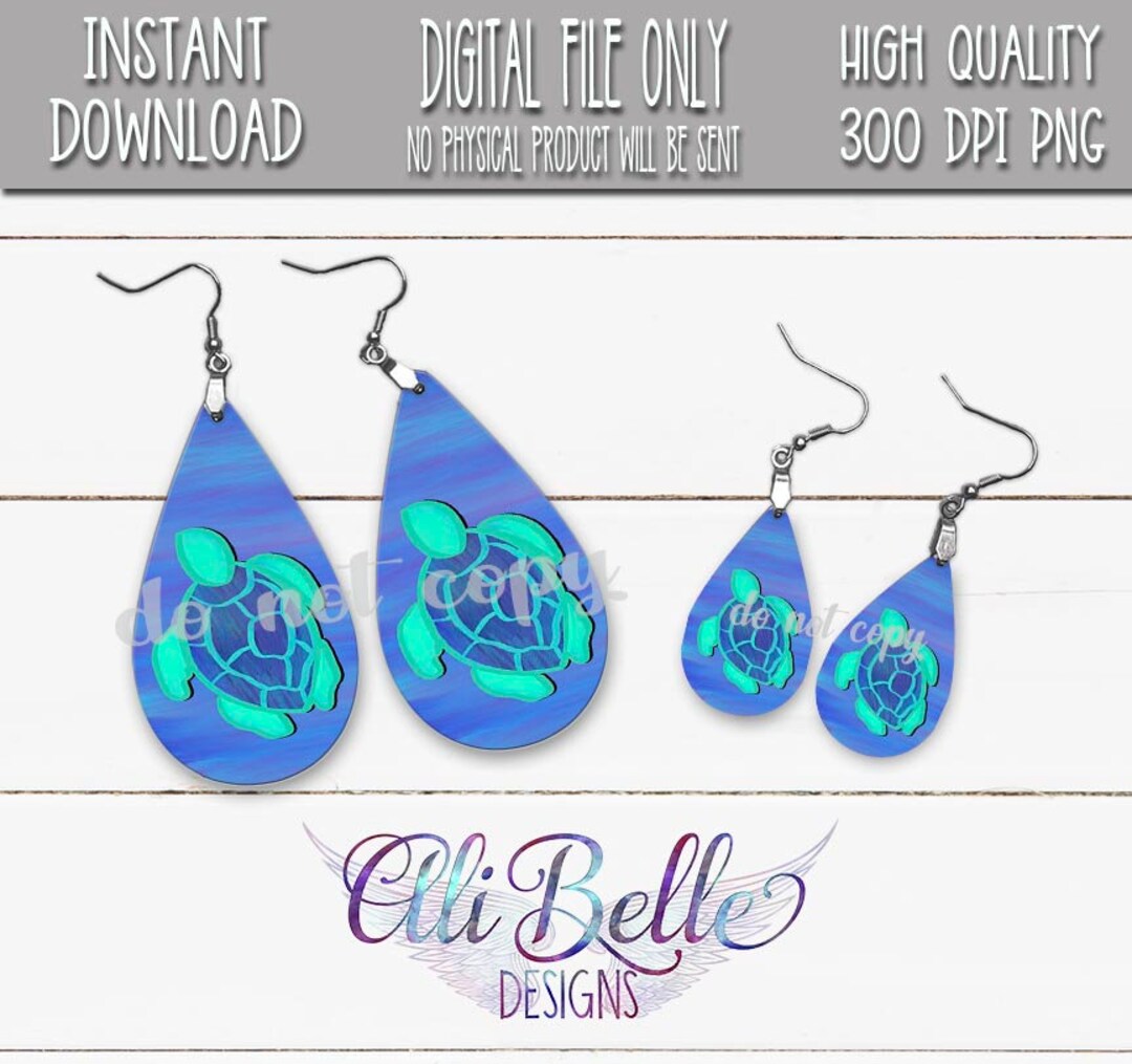 Sea Turtle Earrings Sublimation Design Aparecium Designs - Etsy