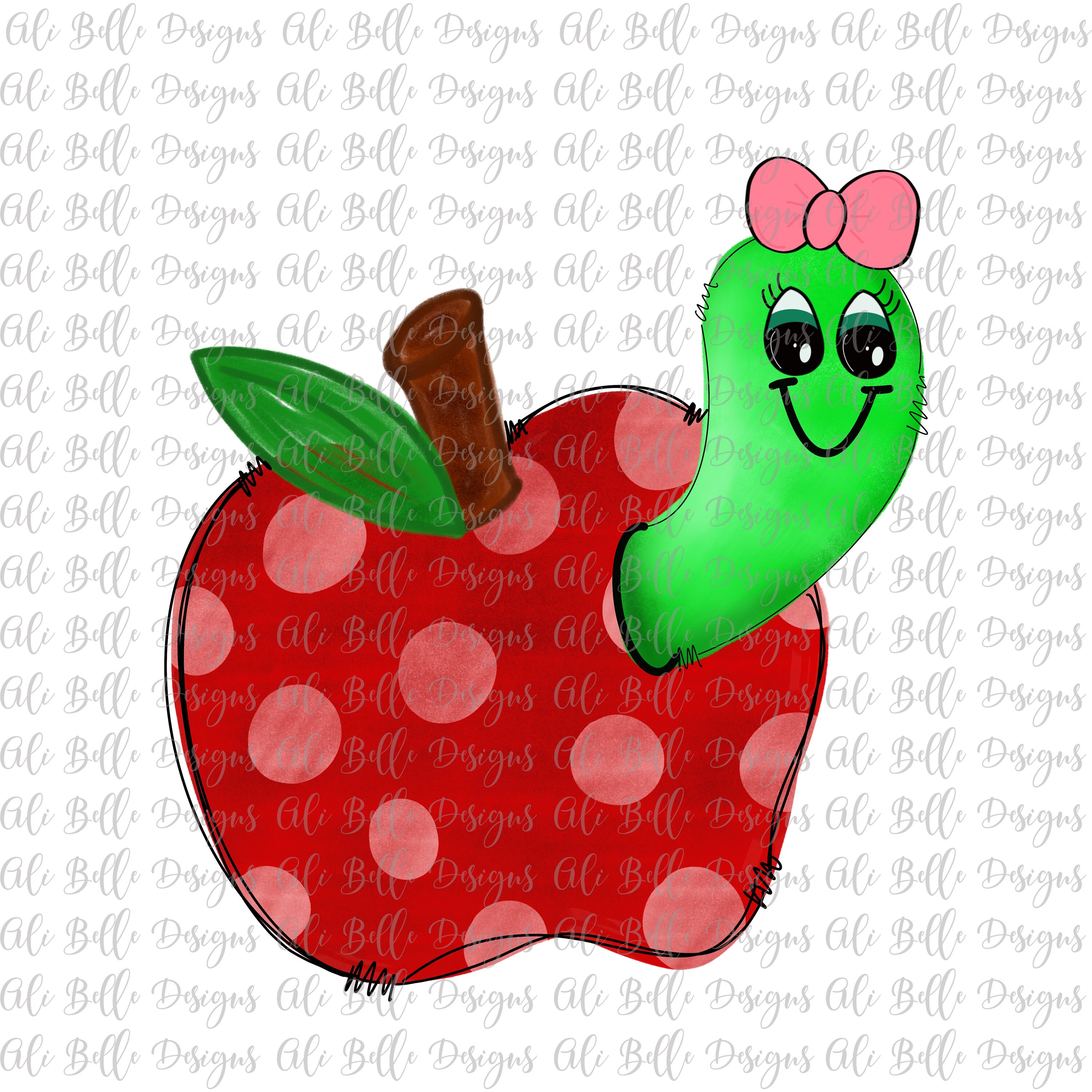 Worm in Apple Back to School School Supplies Hand Drawn - Etsy