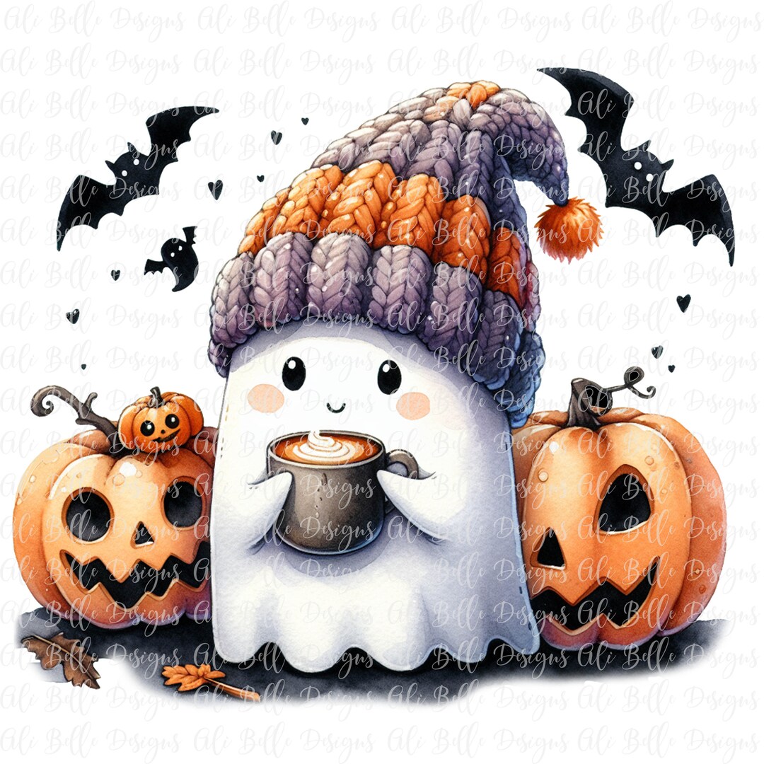 Cute Ghost, Cute Ghost Drinking Coffee, Cute Ghost Halloween, Ghost ...