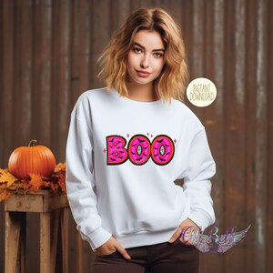 Boo, Halloween PNG, Pink Orange Halloween, Hand Drawn, Preppy ...