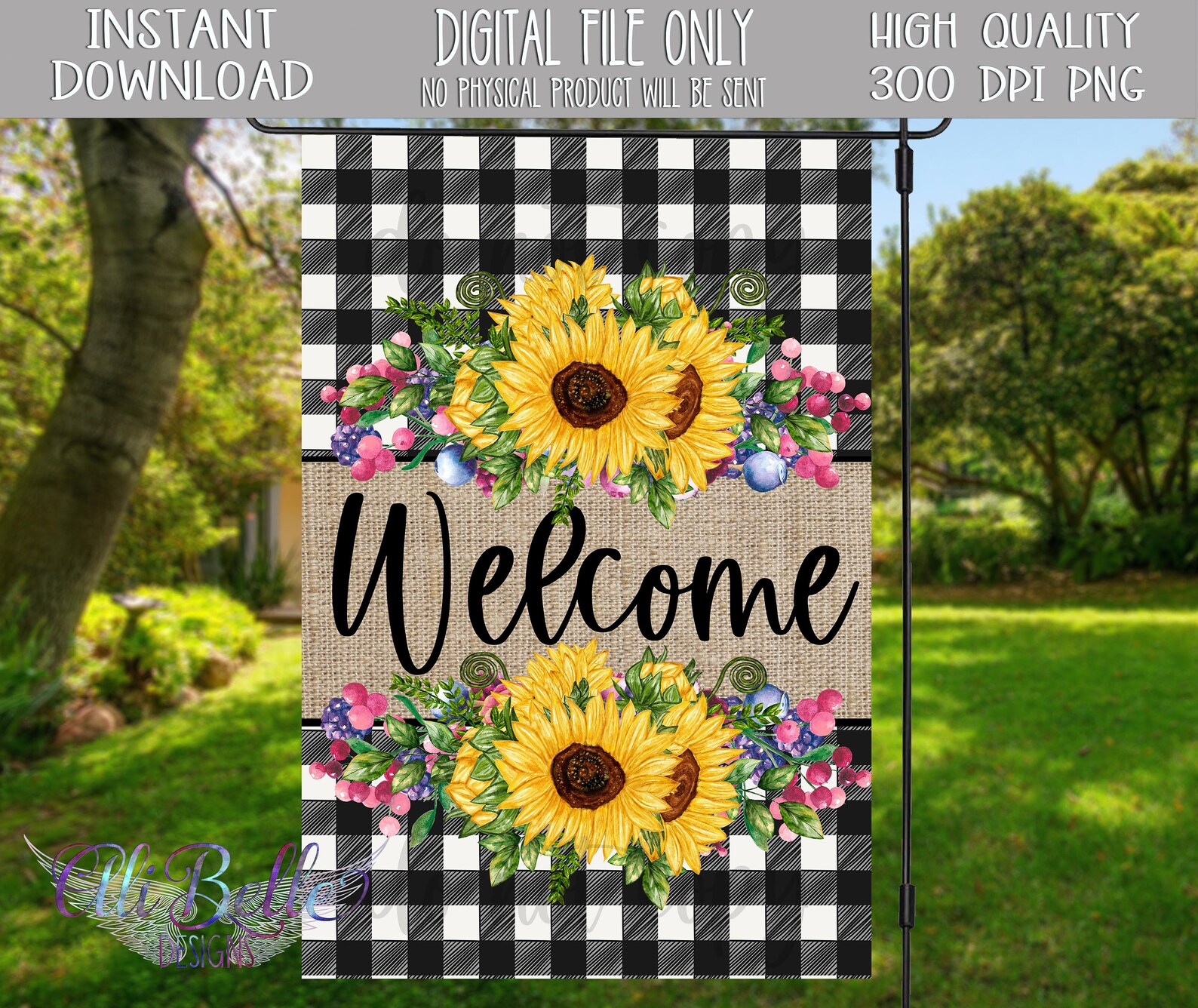 Sunflower Garden Flag Design| Garden Flag PNG| Sunflower| Burlap ...