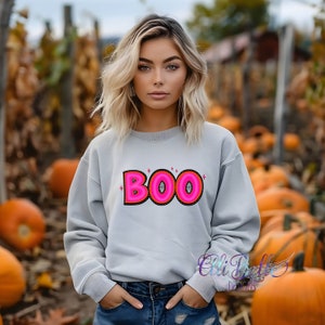 Boo, Halloween PNG, Pink Orange Halloween, Hand Drawn, Preppy ...