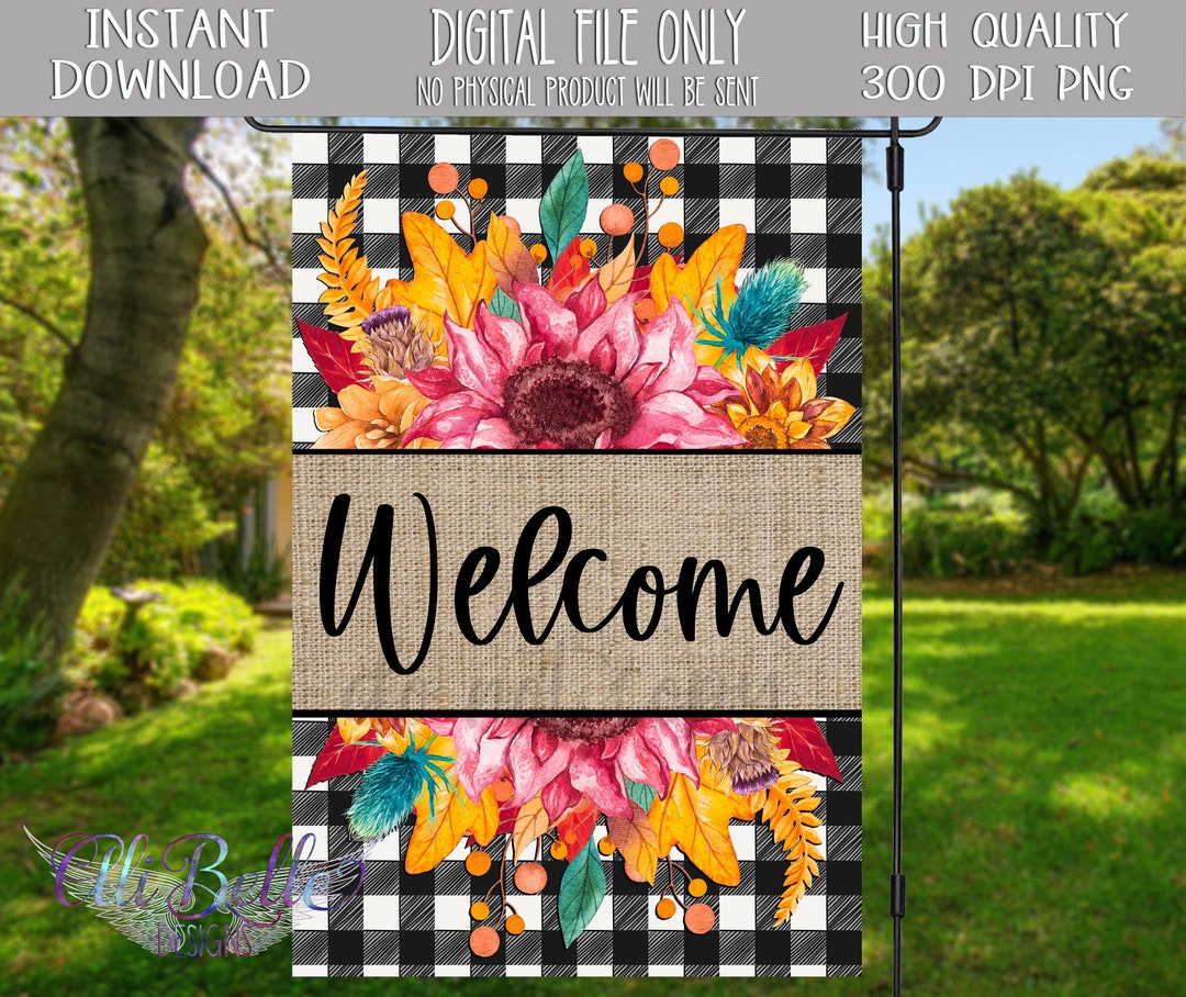 Fall Garden Flag Design| Garden Flag PNG| Fall Flowers | Burlap | Fall ...