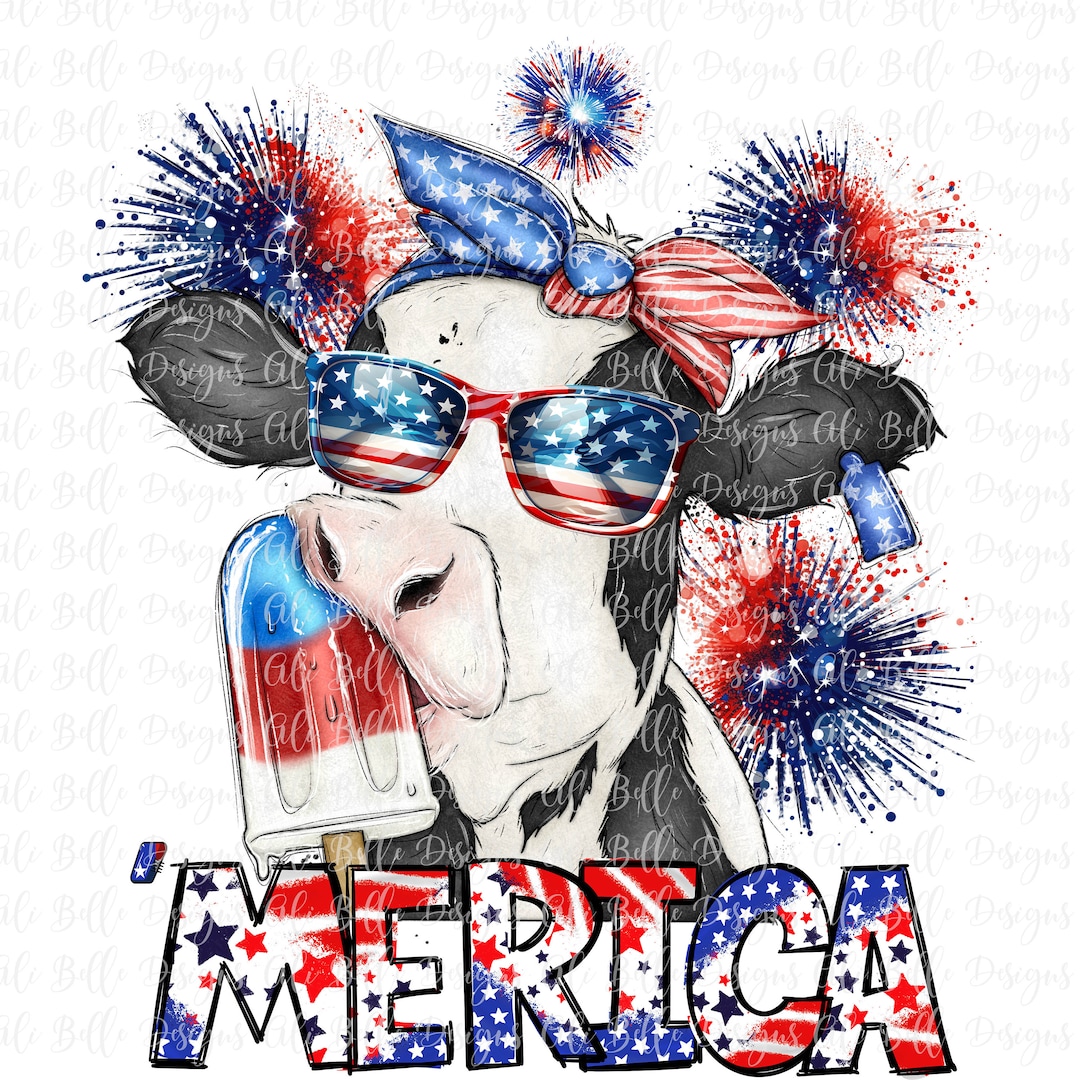 4th of July PNG Cow Fireworks Sublimation Download Patriotic Stars and ...