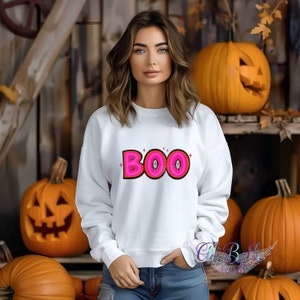Boo, Halloween PNG, Pink Orange Halloween, Hand Drawn, Preppy ...