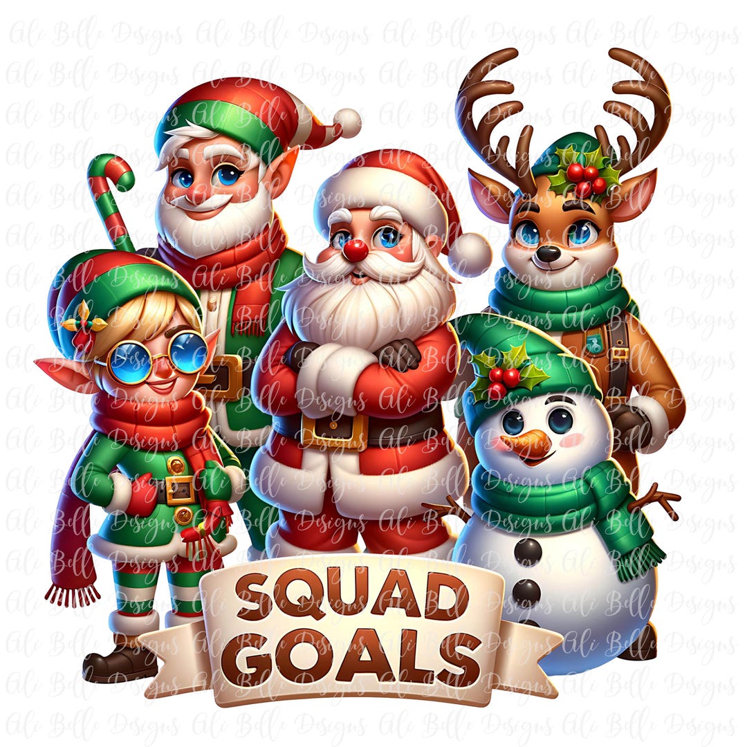 Squad Goal PNG, Santa, Elf, Reindeer, Snowman, Christmas Characters ...