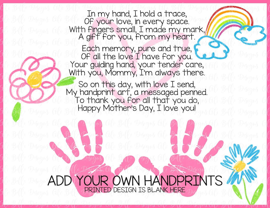 Mother's Day Printable Girl Mom Handprint Handprint Art Do It Yourself ...