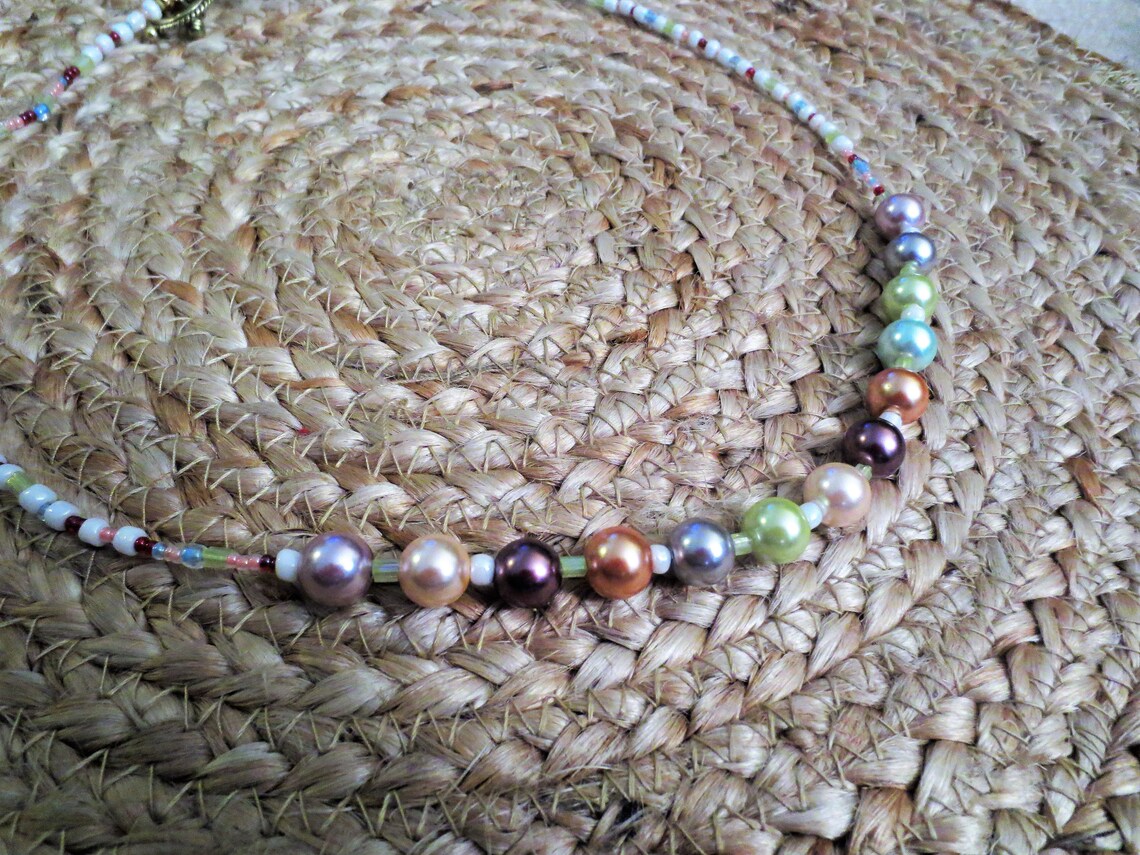Pearl Multi Colored Beaded Necklace, 22 Inches, Toggle - Etsy