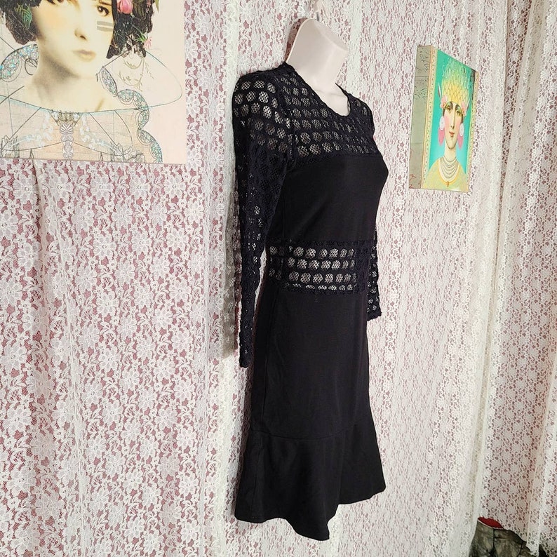 Sandro Black Fishnet Mesh Sheer Midriff Fit and Flair Dress Size 1 XS ...