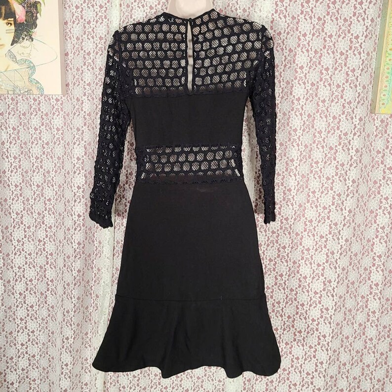 Sandro Black Fishnet Mesh Sheer Midriff Fit and Flair Dress Size 1 XS ...