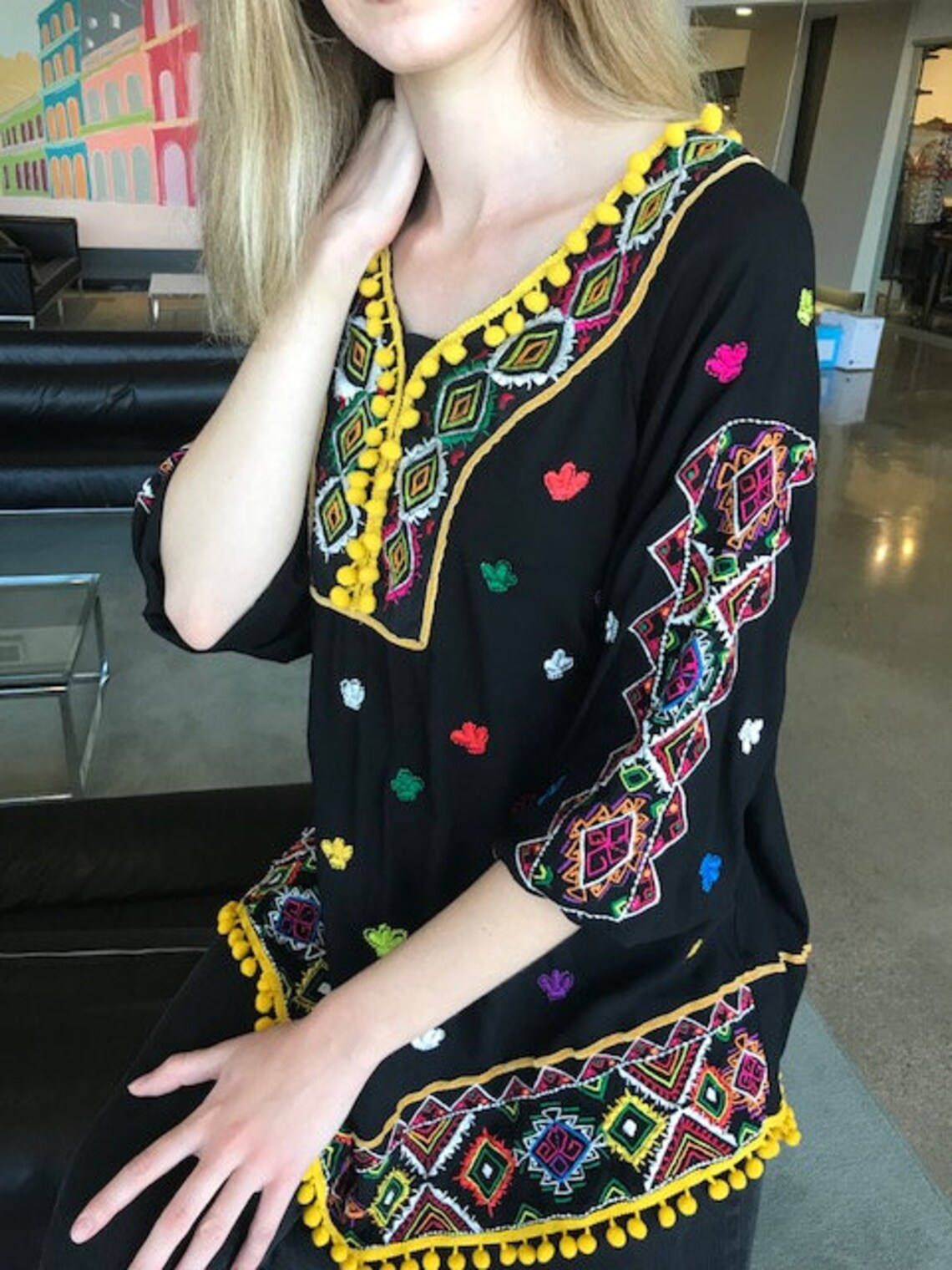 Fiesta Blouse, Hand Embroidery, Plus Size , Holiday, Mexican ...