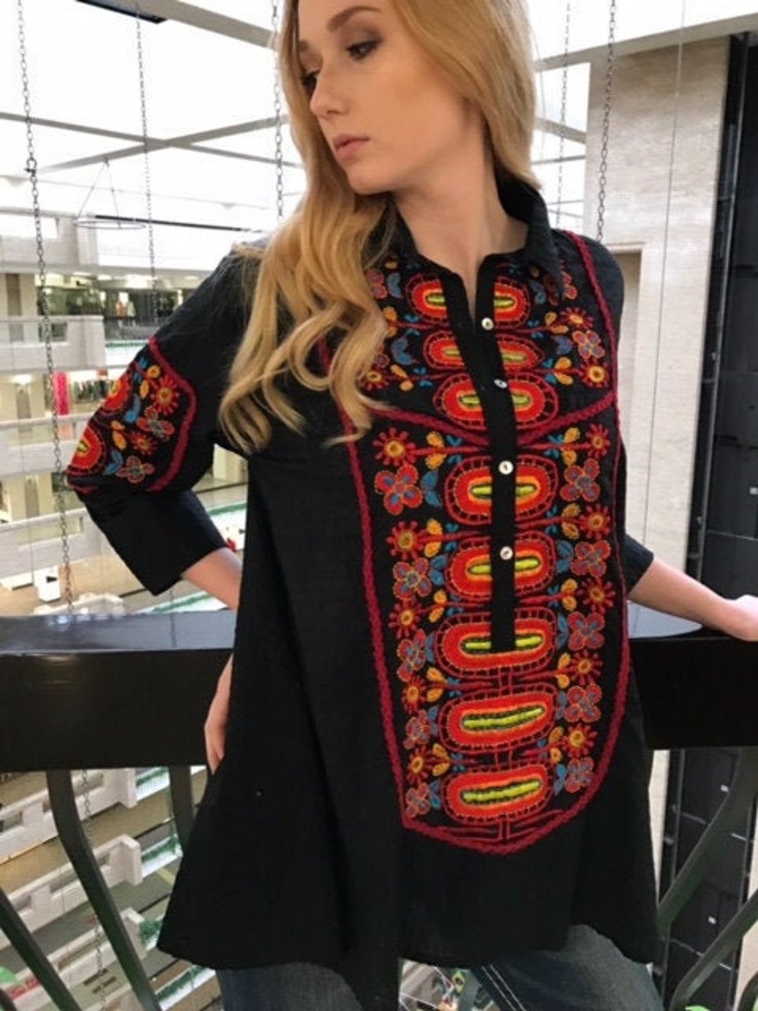 Hand Embroidered Tunic, Mexican Style Embroidered Tunic, Ukrainian ...
