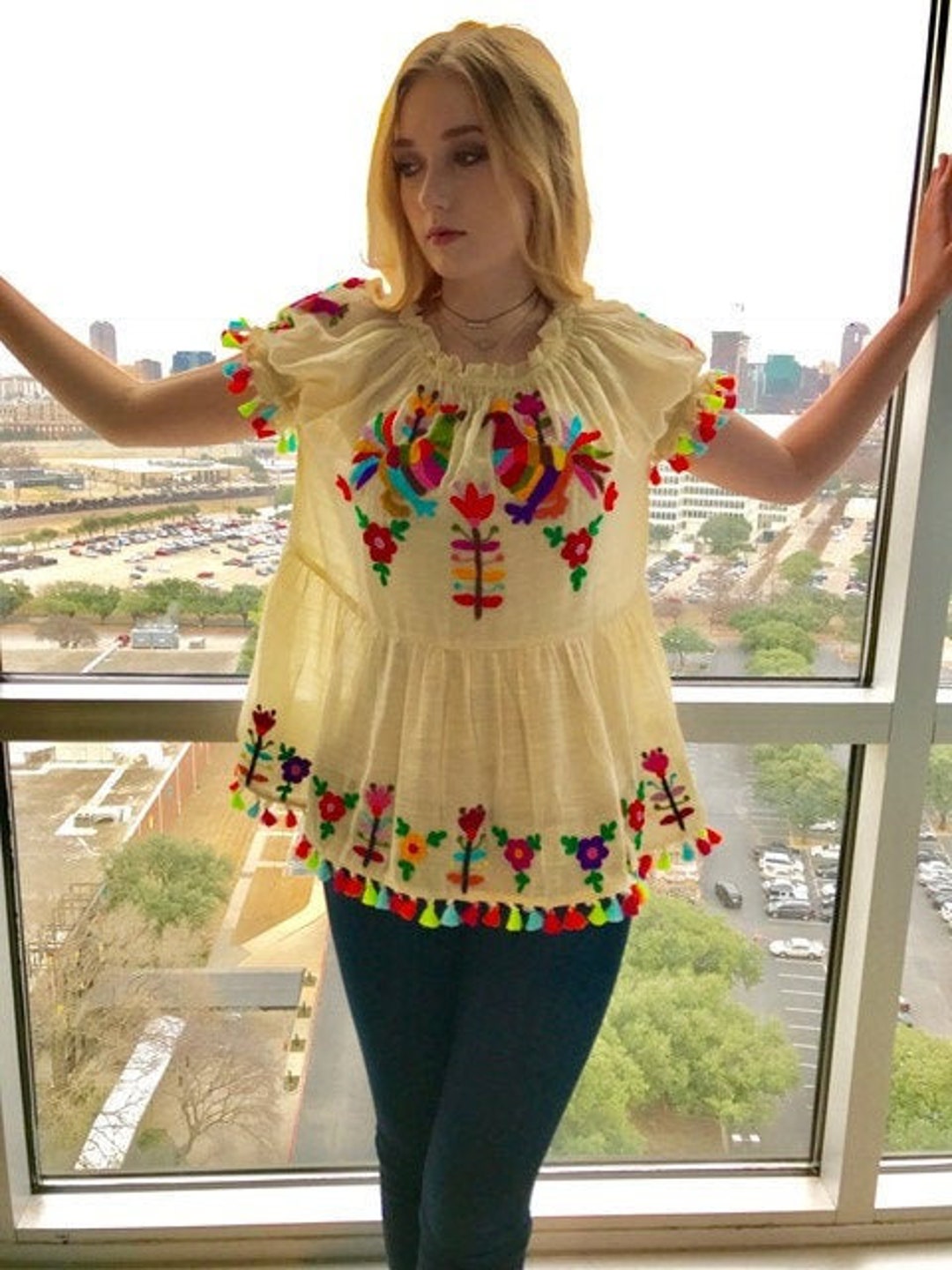 Mexican Embroidered Smock With Tassels, Plus Size, Short Sleeve, Folk ...