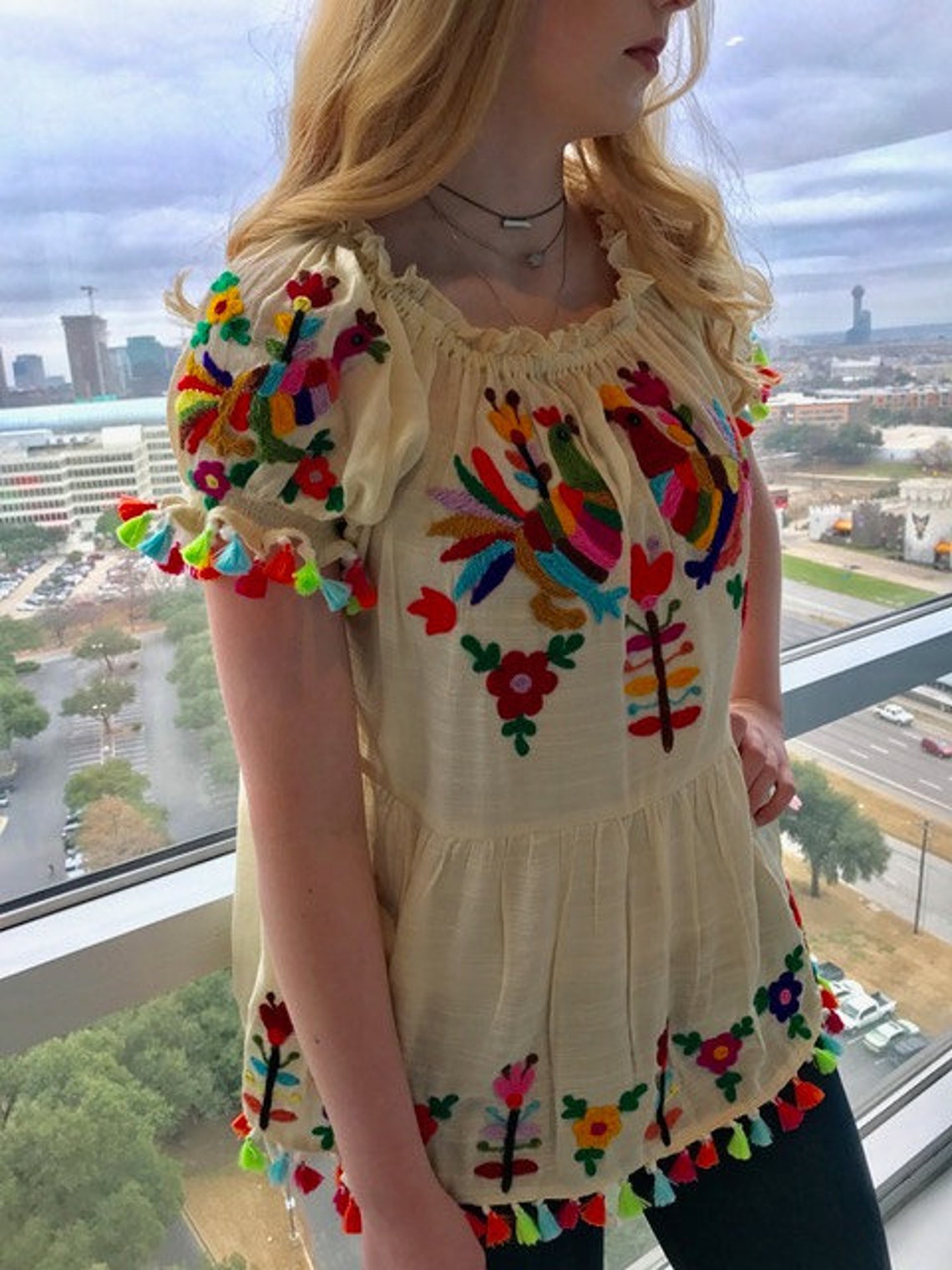 Mexican Embroidered Smock With Tassels, Plus Size, Short Sleeve, Folk ...