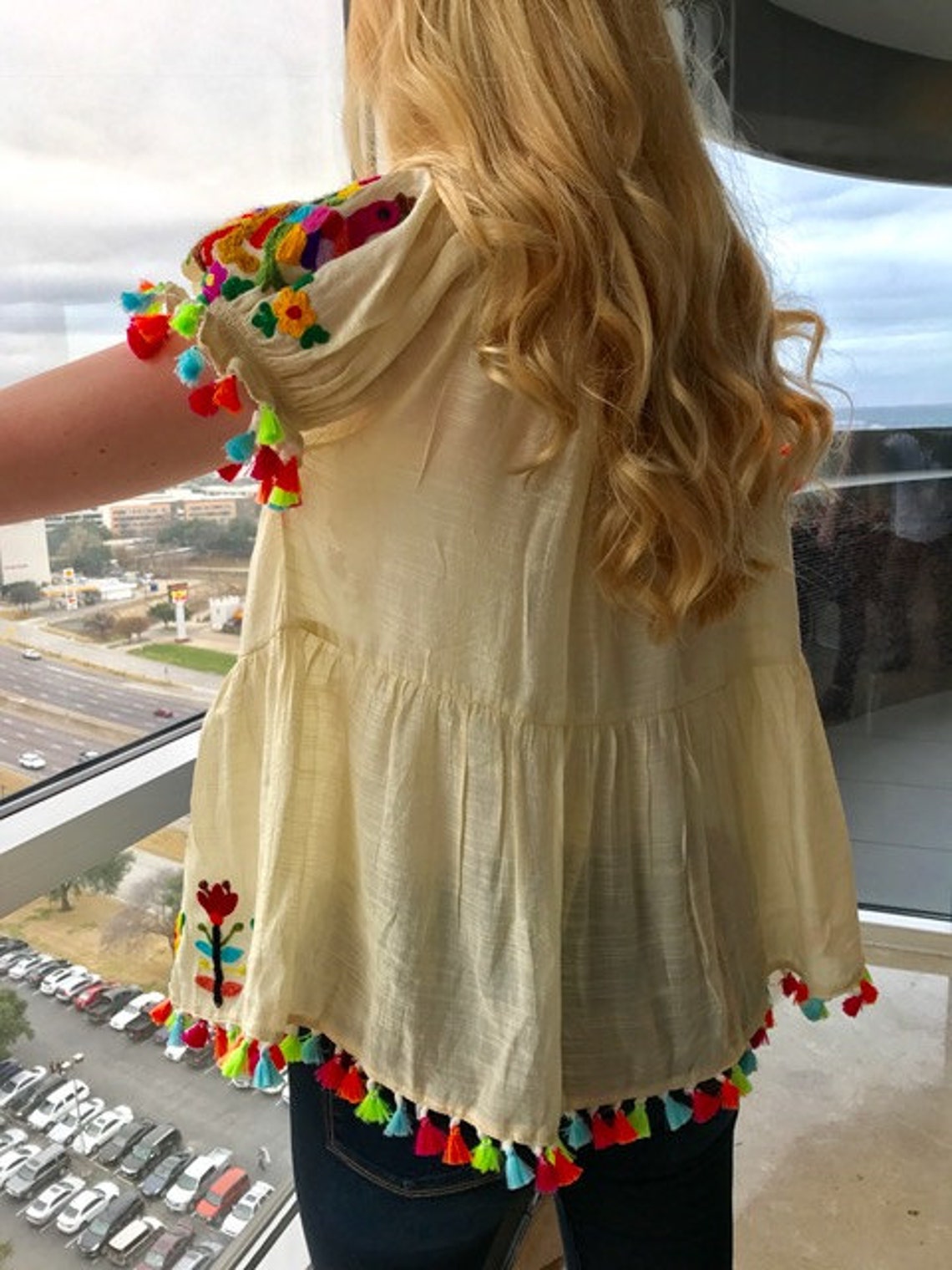 Mexican Embroidered Smock With Tassels, Plus Size, Short Sleeve, Folk ...