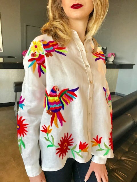 Mexican Embroidered Linen Blouse, Fiesta Style, Plus Size - Etsy