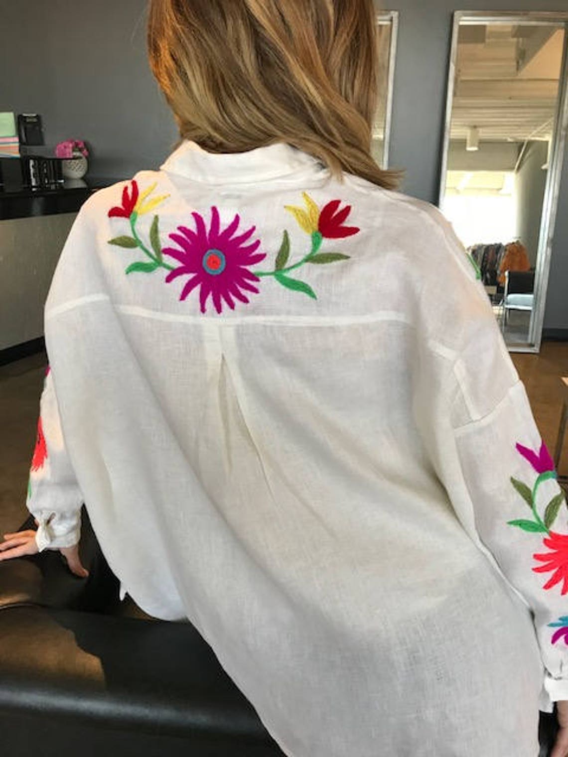 Mexican Embroidered Linen Blouse, Fiesta Style, Plus Size - Etsy