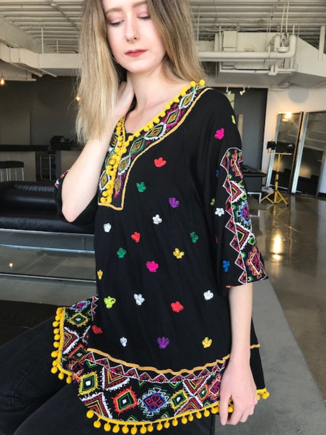Fiesta Blouse, Hand Embroidery, Plus Size , Holiday, Mexican ...