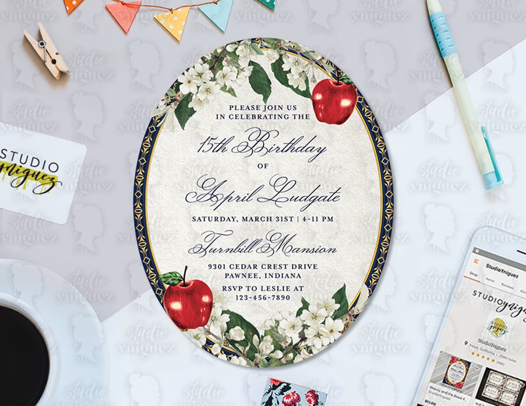Snow White Oval Mirror With Red Apples Printable 3.75" X 4.75 ...