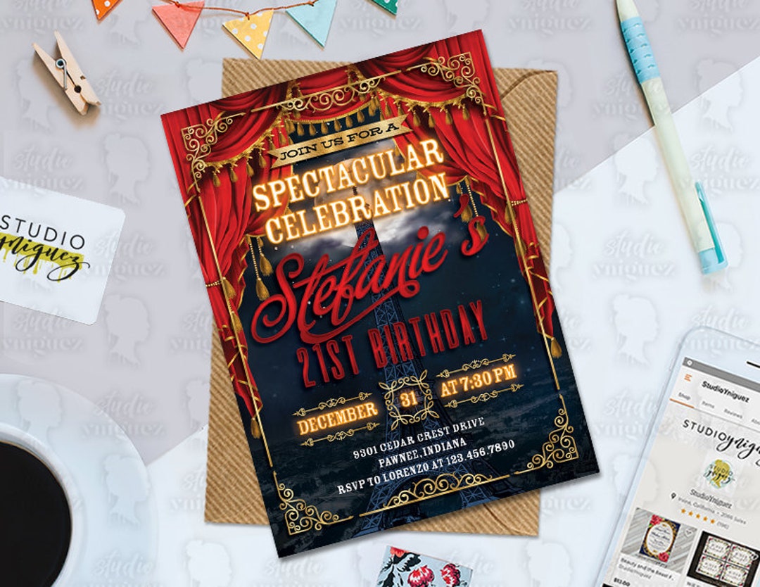 Burlesque Birthday Printable Invitation, Parisian Themed Birthday ...