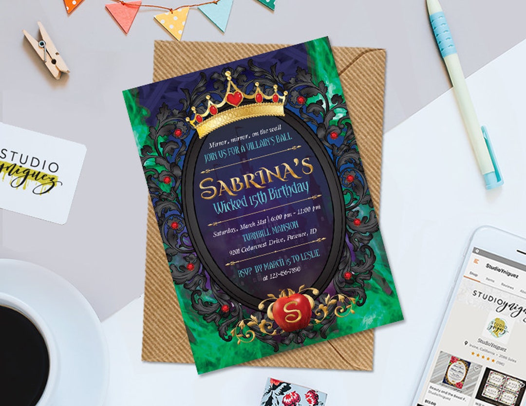Evil Queen Birthday Printable Invitation, 5" X 7" Custom Evil Queen ...