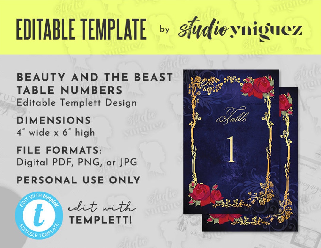 Beauty and the Beast Gold Frame and Roses Fairy Tale Printable 4" X 6 ...