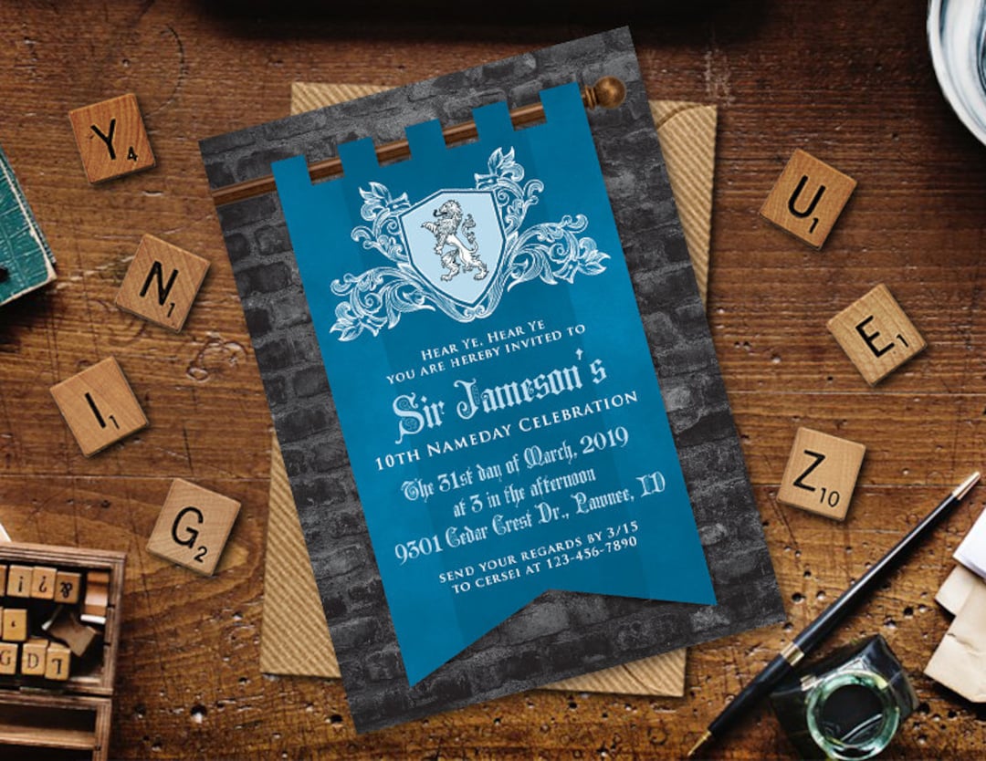 Medieval Knight Birthday Party Printable Invitation, Printable 5" X 7 ...