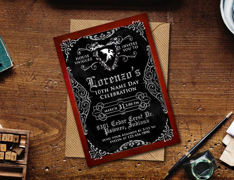 Red and Black Medieval Birthday Printable Invitation | Etsy