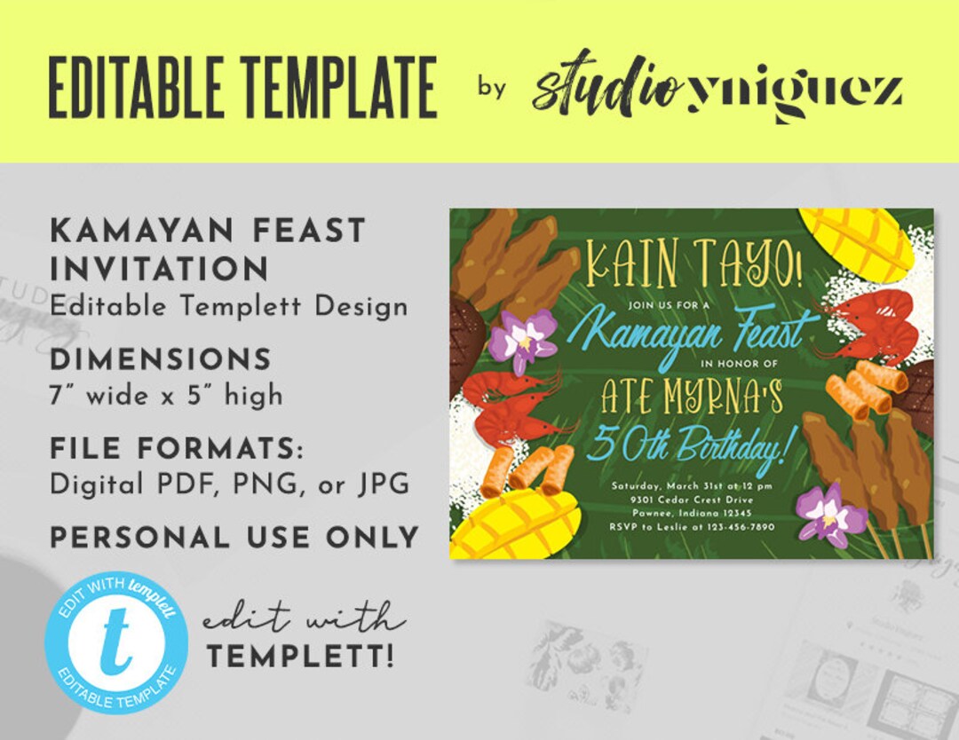 Kamayan Feast Birthday Party Editable Invitation, Filipino Fiesta ...