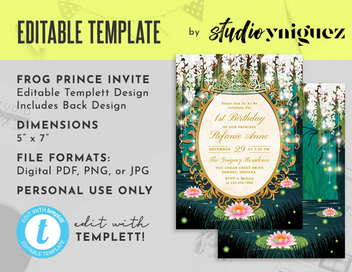 Frog Prince Fairy Tale Printable 5 X 7 Editable | Etsy