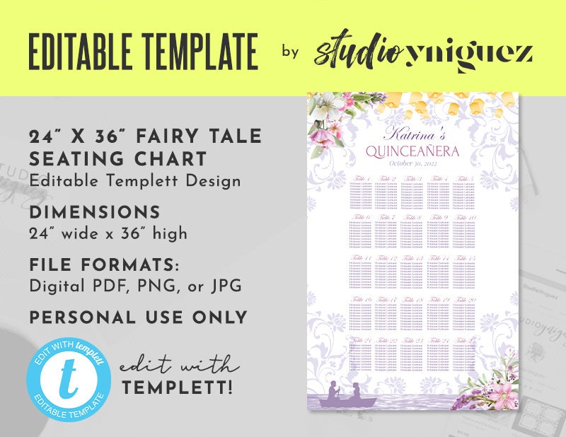 Seating Chart Template Alphabetical Rapunzel - Etsy