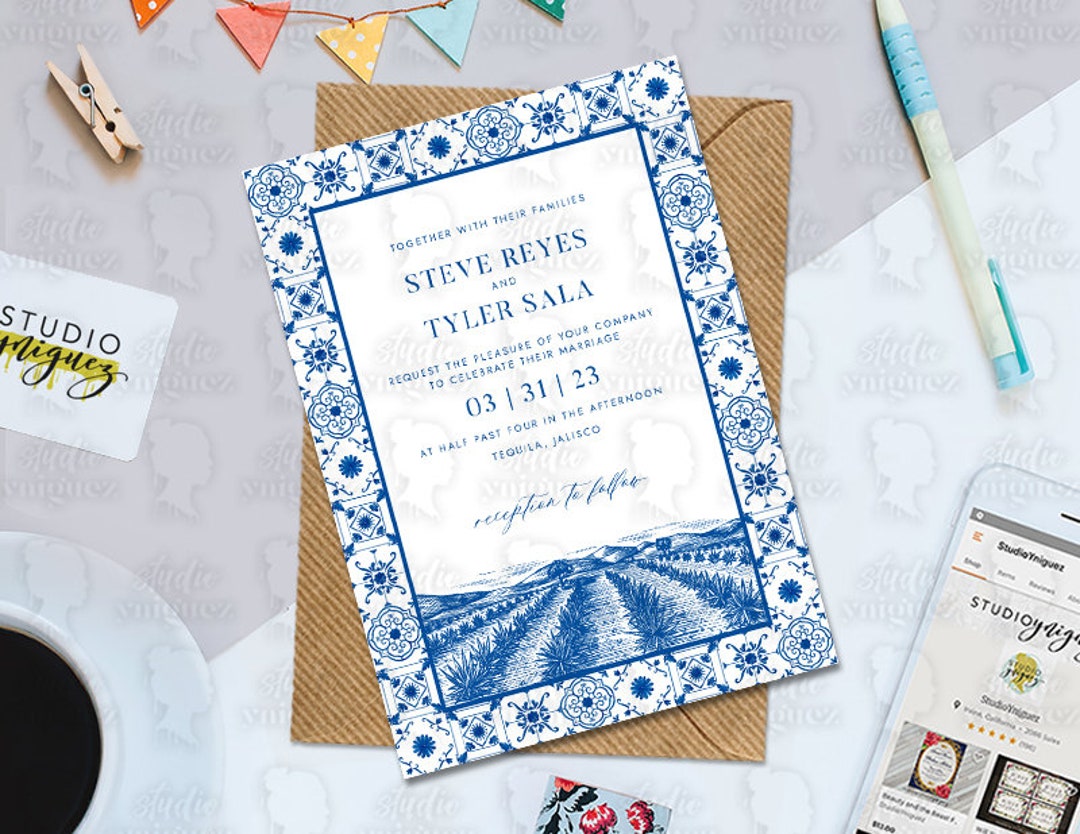 Talavera Azulejo Tile Wedding Printable 5 X 7 Invitation, Vintage Tile ...