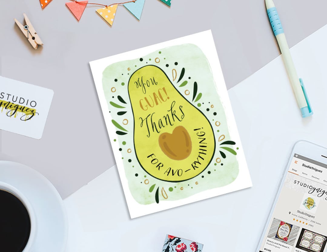 Holy Guacamole Thank You Card, Avocado Printable Thank You Card, Thanks ...