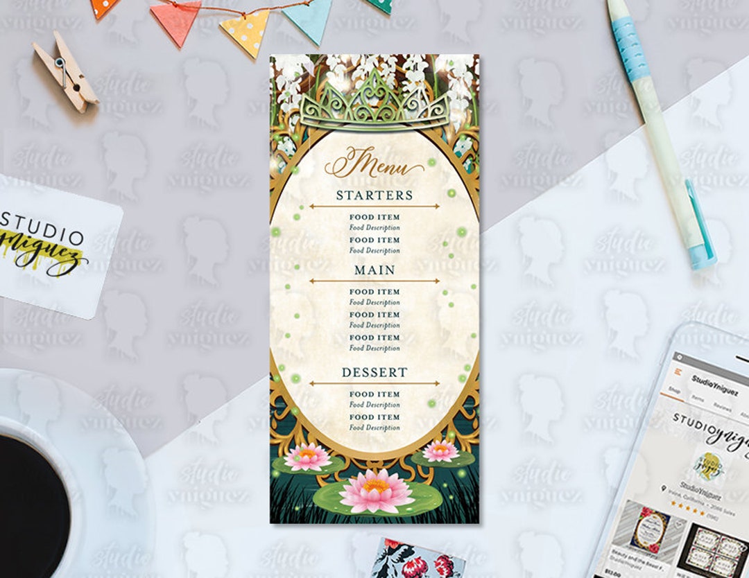 The Frog Prince Printable 4" X 9" Menu, Custom Bayou Princess Printable ...