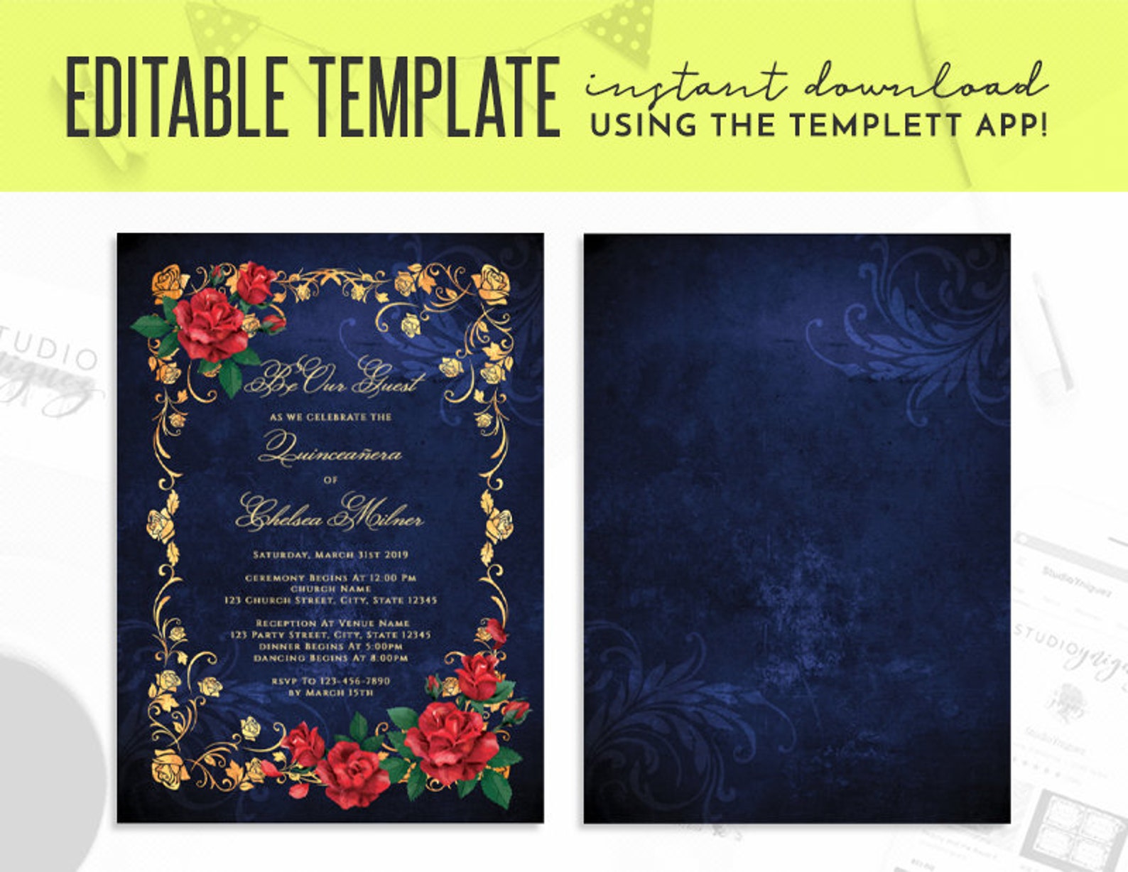 Beauty and the Beast Gold Frame and Roses Fairy Tale Printable 5" X 7 ...
