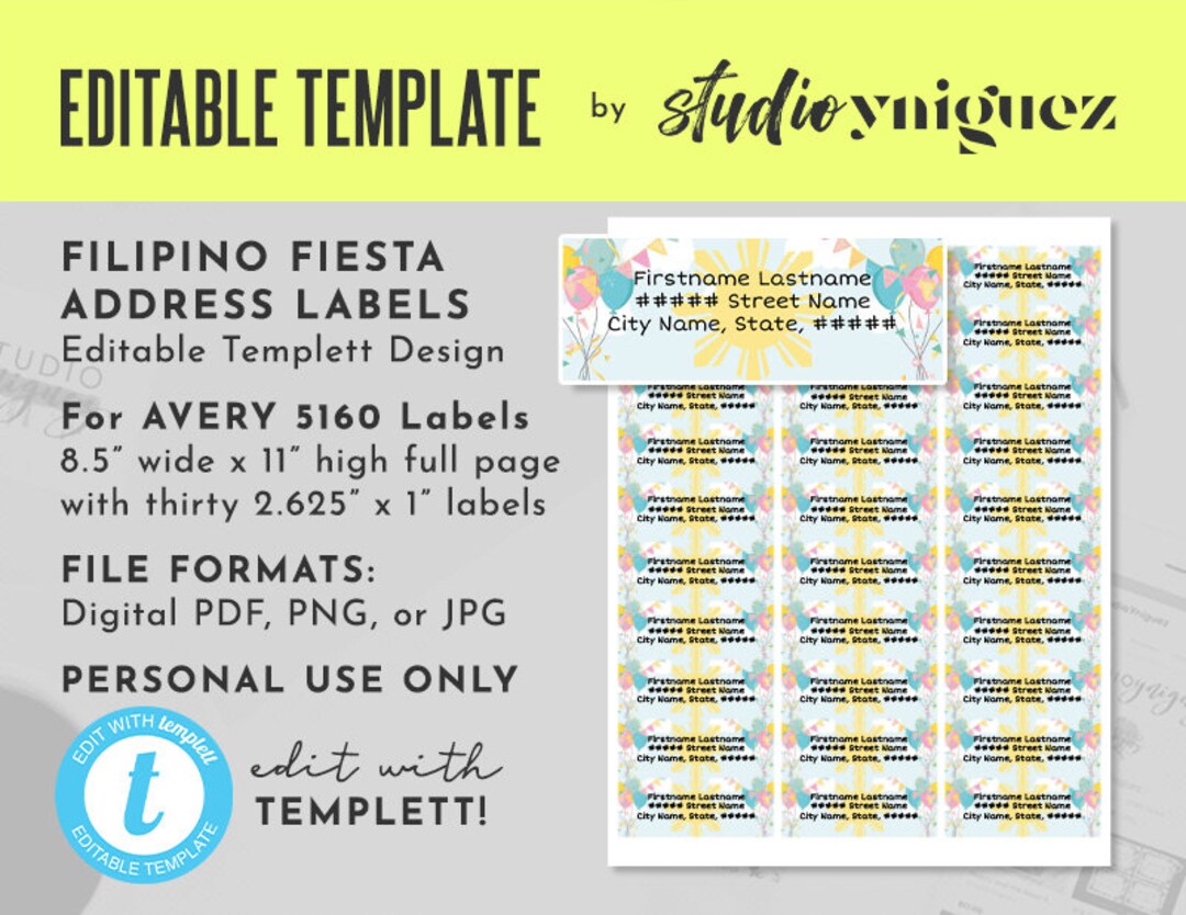 Filipino Party Party Editable Address Labels, Filipino Fiesta Editable ...