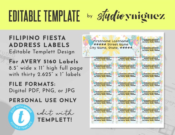 Filipino Party Party Editable Address Labels Filipino Fiesta - Etsy