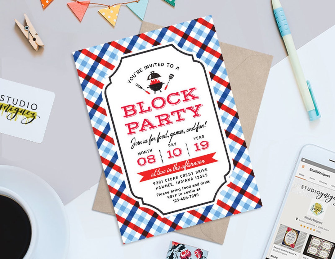 Block Party Printable Invitation, Printable 5 X 7 Summer Block Party ...