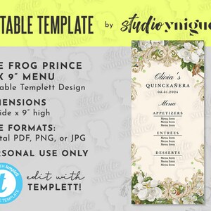 The Frog Prince Editable Menu, Frog Prince Menu, Frog Prince Magnolia ...