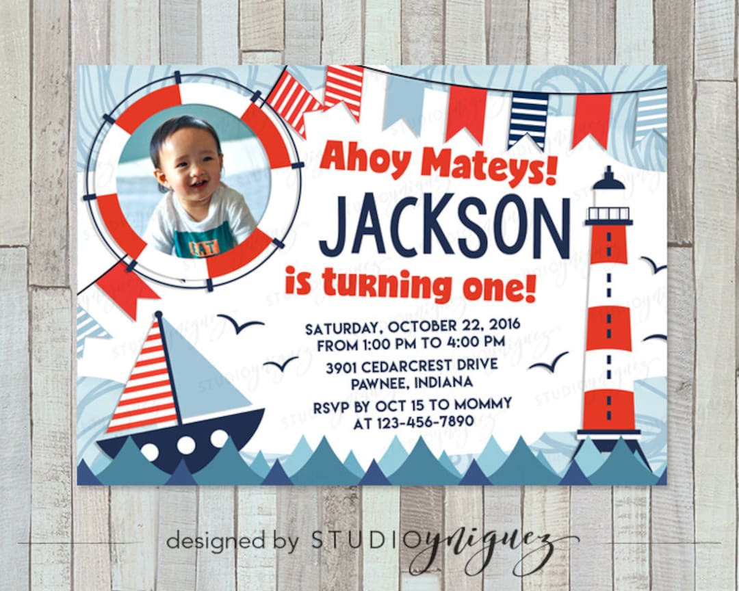 Sailor Nautical Birthday Printable Invitation, Ahoy Mateys Nautical ...