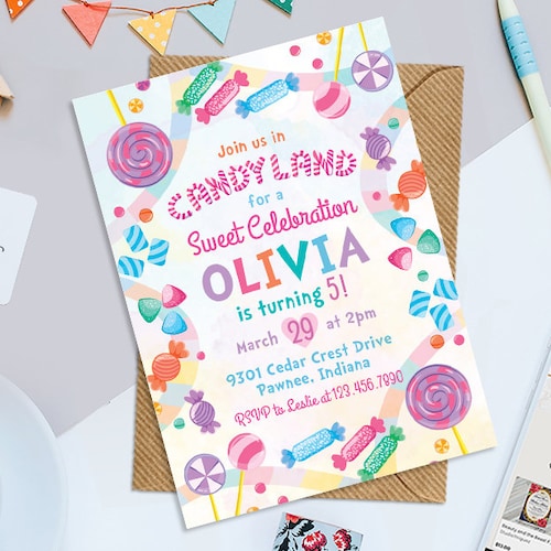 Candy Theme Birthday Invitation Candyland Birthday Digital | Etsy